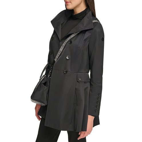 Calvin Klein Women's Double Breasted Raincoat With Hood And Skirted ...