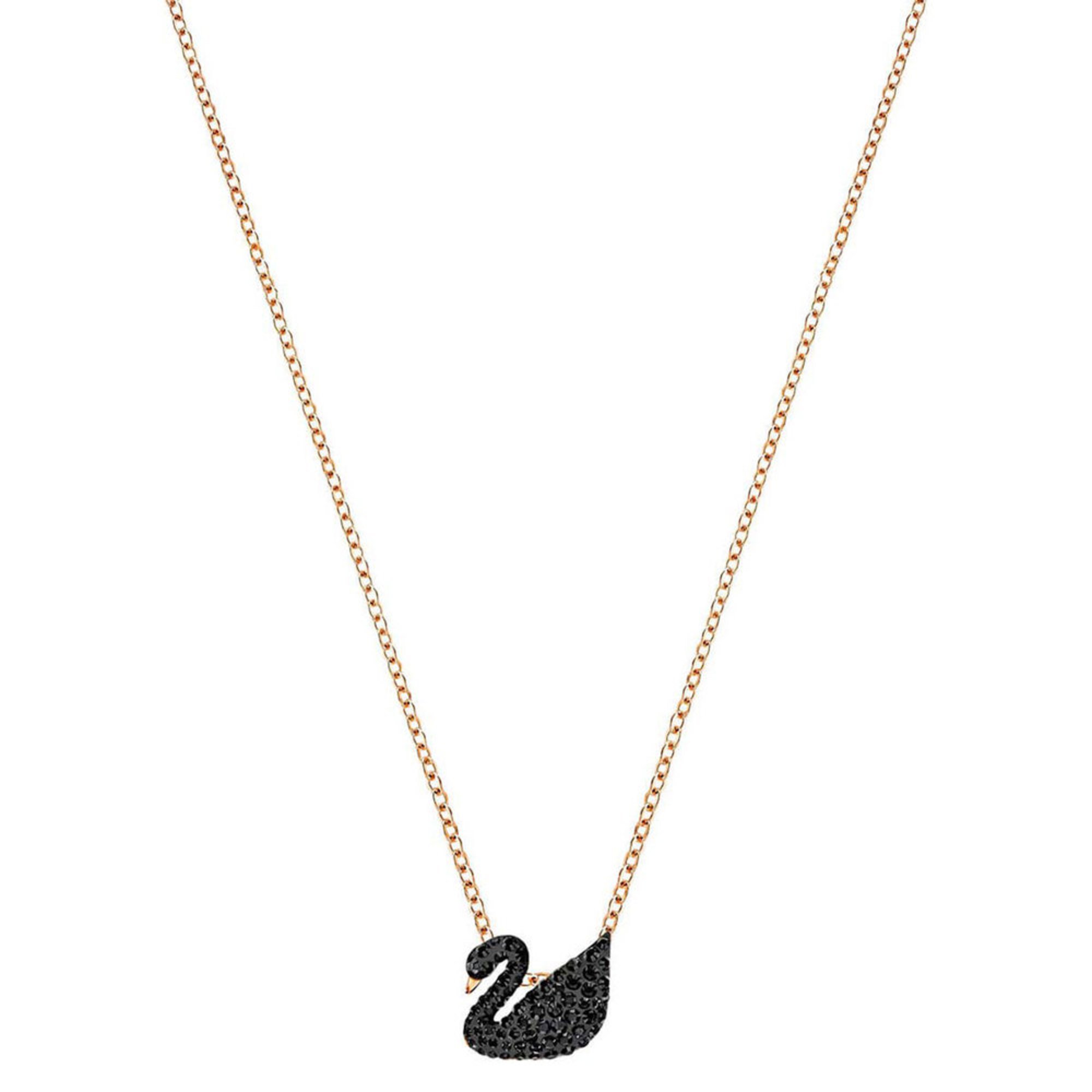 Swarovski Iconic Swan Pendant, Small, Black, Rose Gold Plating ...
