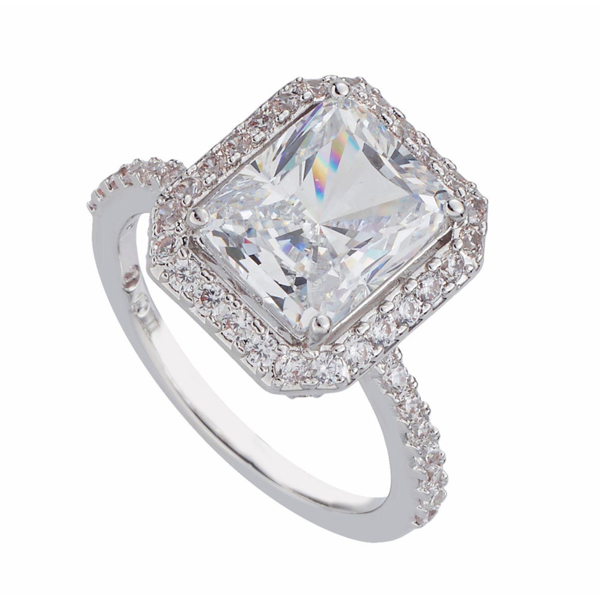 Nadri Cubic Zirconia Rectangle Halo Ring Size 7, Silver Tone | Fashion ...