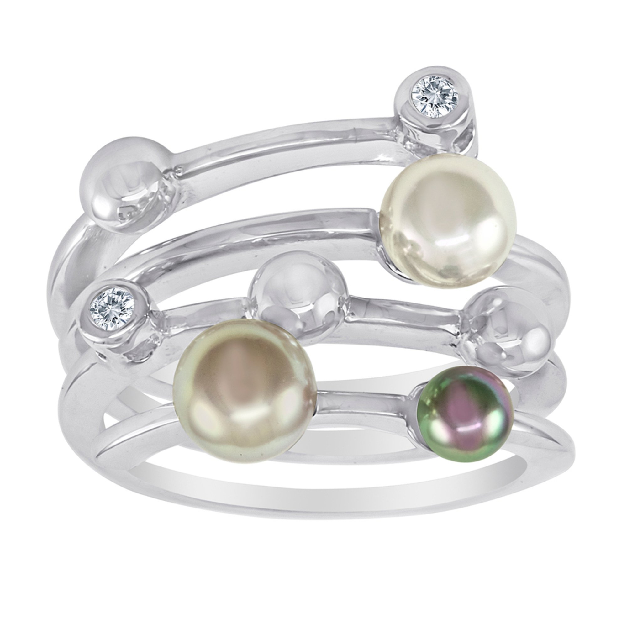 Majorica 4mm Simulated Round Pearl & Cubic Zirconia Endless Ring ...
