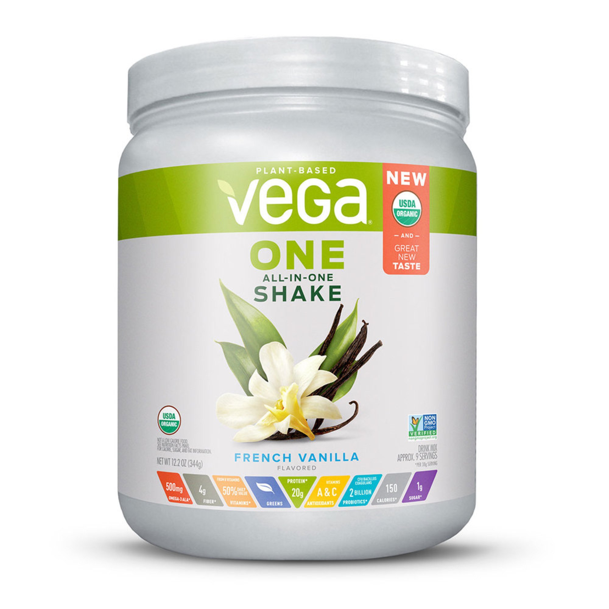 Vega One Plant Based Organic All-in-one French Vanilla Powder, 9 ...