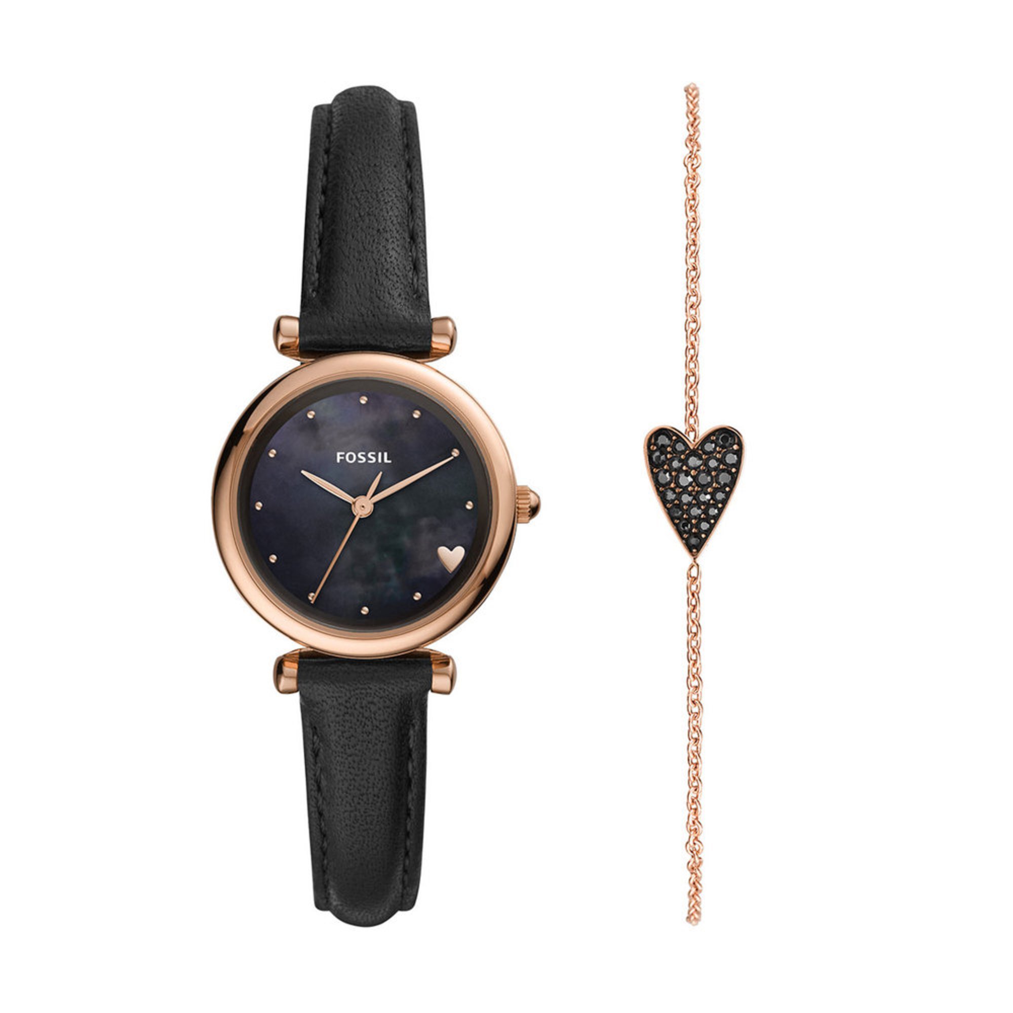 Fossil Women's Carlie Mini Three-hand Black Leather Watch And Bracelet ...