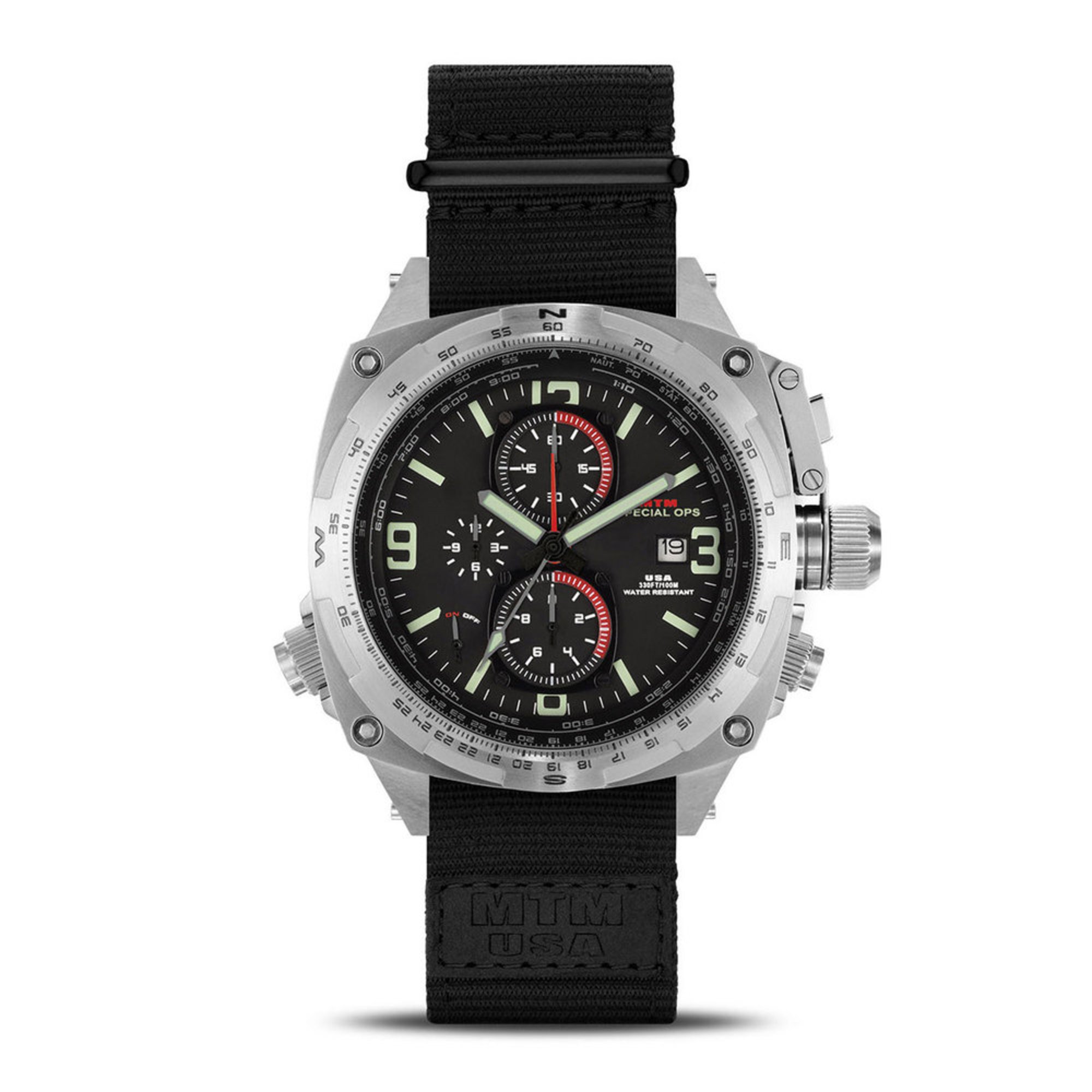 Mtm Special Ops Cobra Chronograph Silver/titanium Black Nylon Watch ...