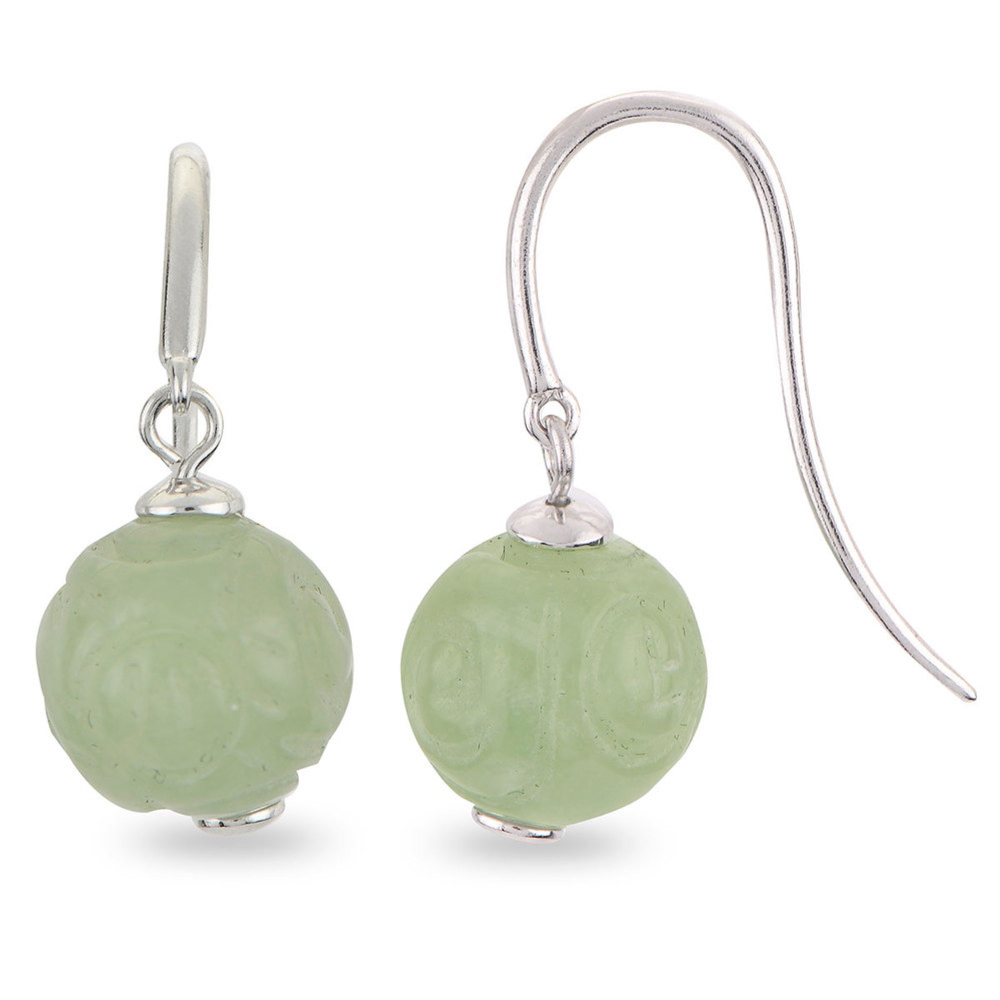 Imperial Pearl Carved Jade Bead Earrings, Sterling Silver | Gemstone ...