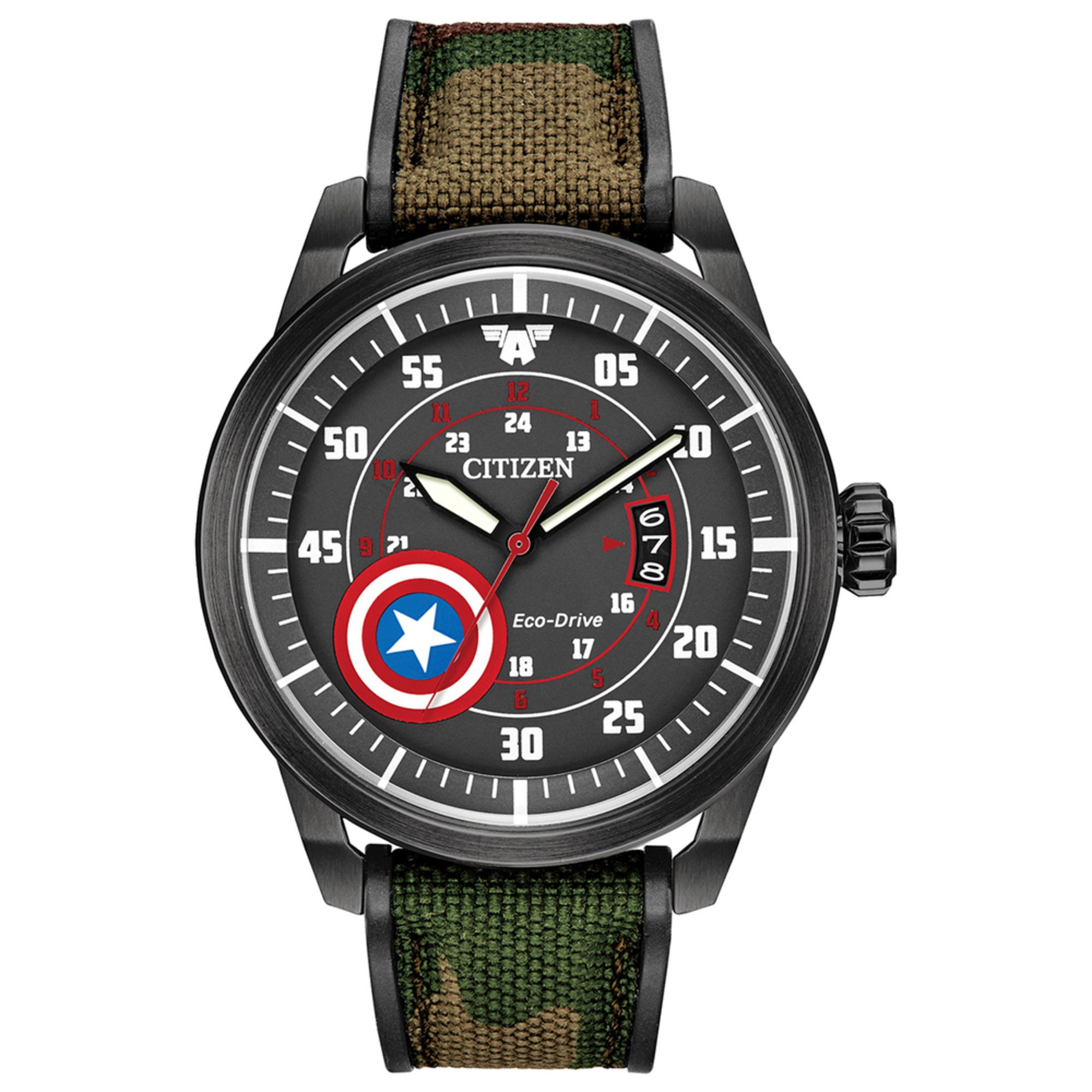 Citizen Marvel Classic Men's Captain America Camouflage Strap, 45mm ...