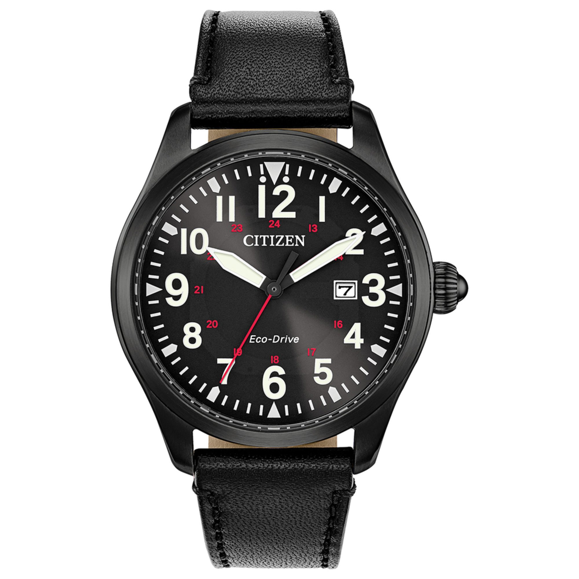 Citizen Eco-drive Men's Garrison Leather Black Strap, 42mm | Men's ...