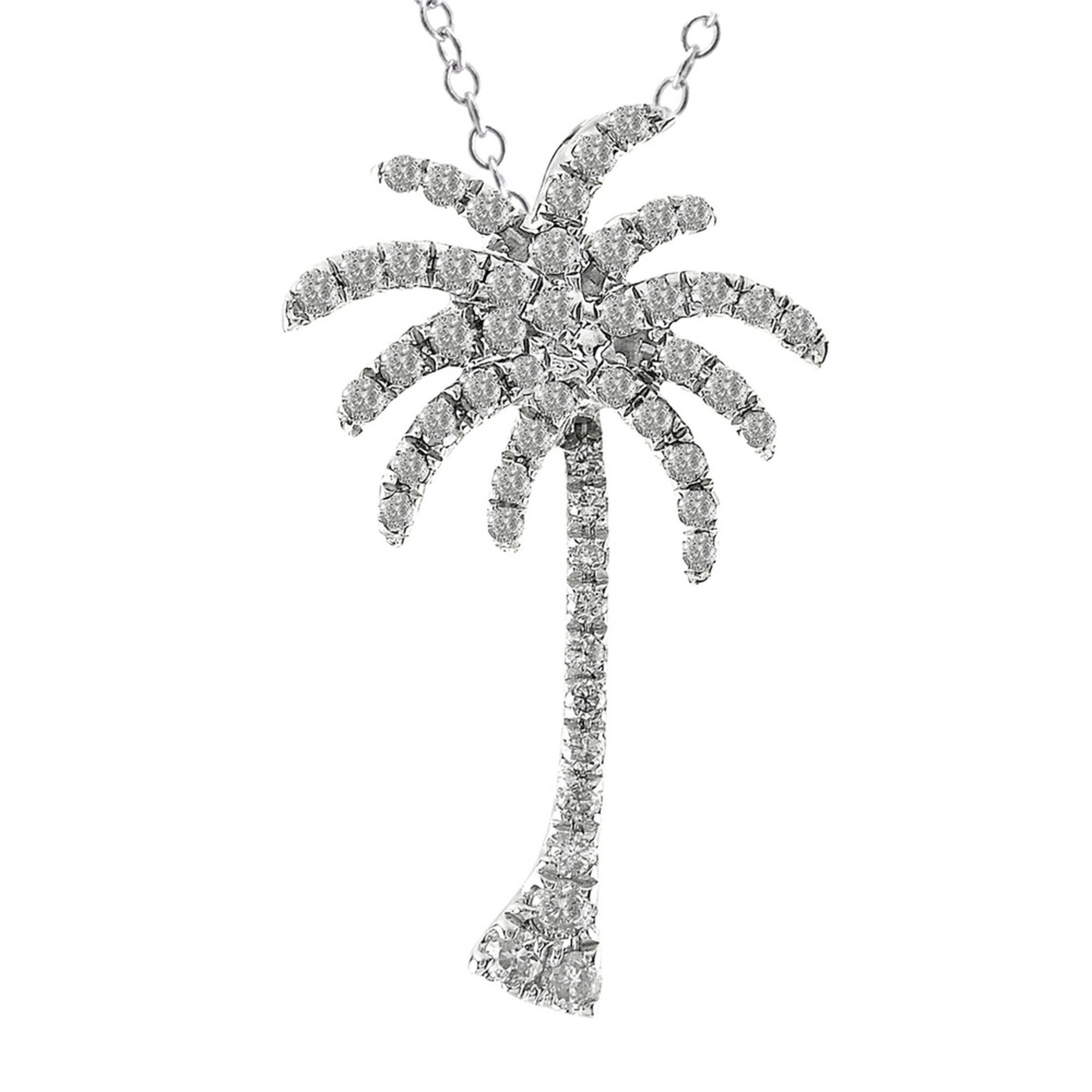14k White Gold 1/3 Cttw Diamond Palm Tree Pendant | Diamond Necklaces ...