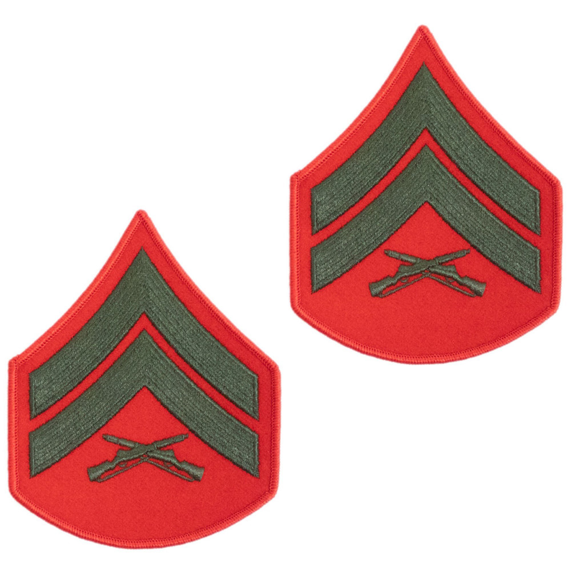 Usmc Men's Chevron Green On Red Merrowed Cpl | Rank Insignia | Military ...
