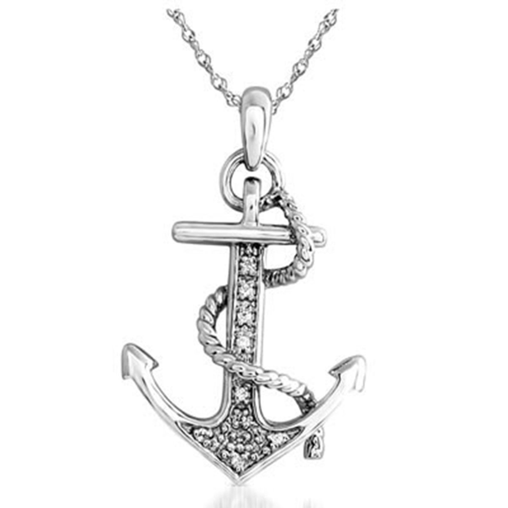 10k White Gold Diamond Anchor Pendant | Diamond Necklaces | Jewelry ...
