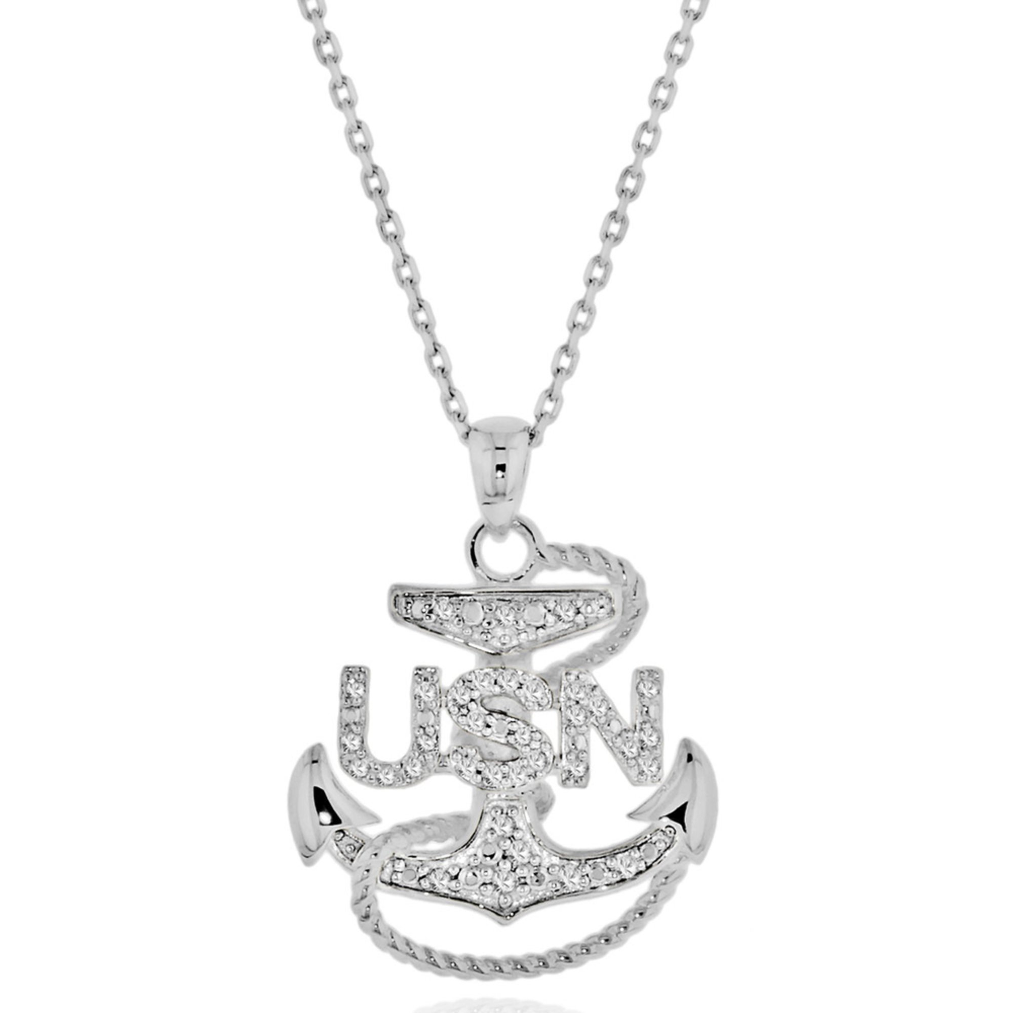 Sterling Silver 18" 1/5 Cttw Diamond Anchor Usn Pendant | Diamond ...