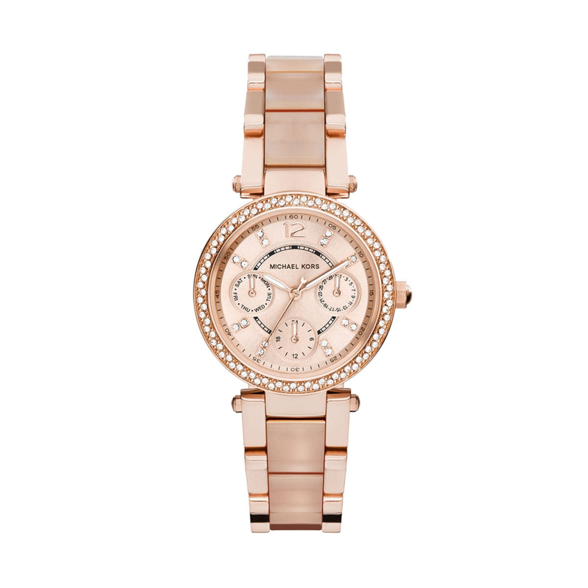 Michael Kors Women's Mini Parker Rose Gold Tone And Blush Chronograph ...